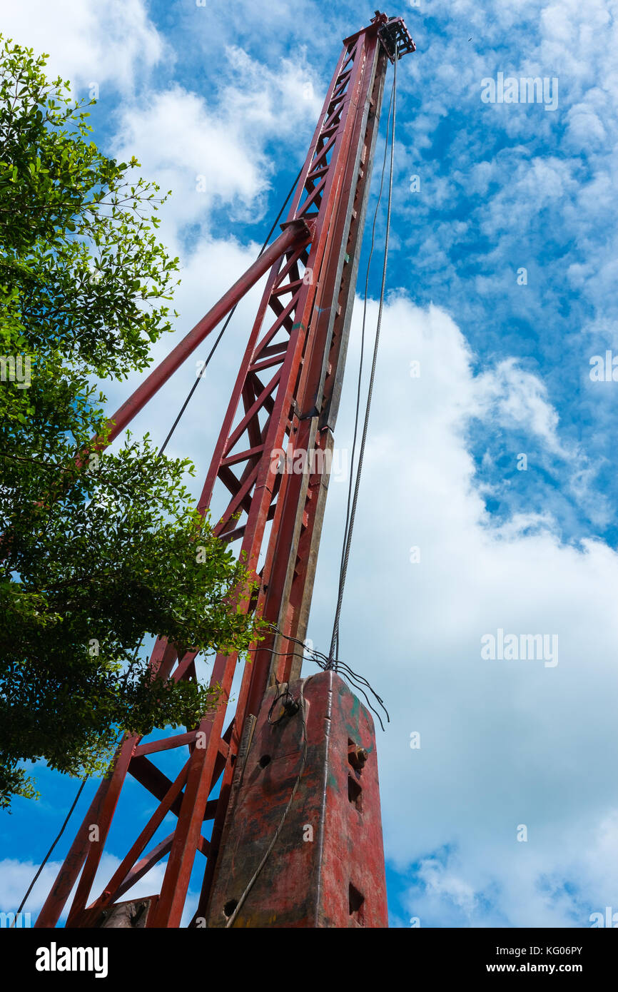 Pile driving crane doing lifting operation of piling rod at ...