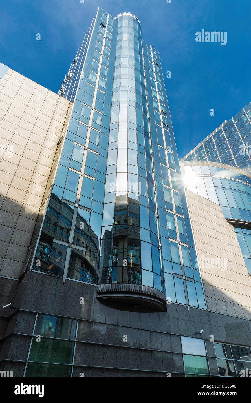 Facade of the modern office buildings of the European Parliament in ...
