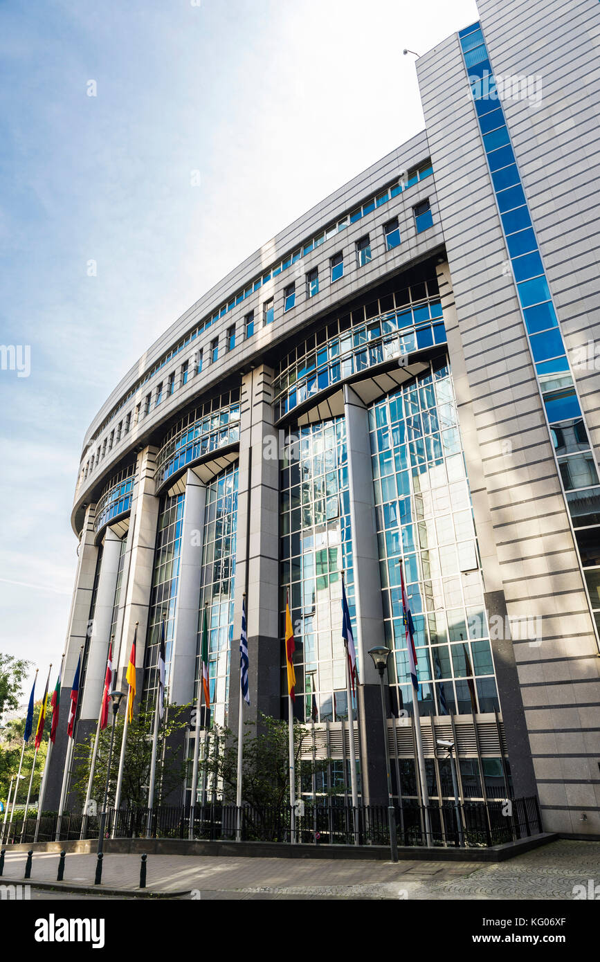 Facade of the modern office buildings of the European Parliament in ...