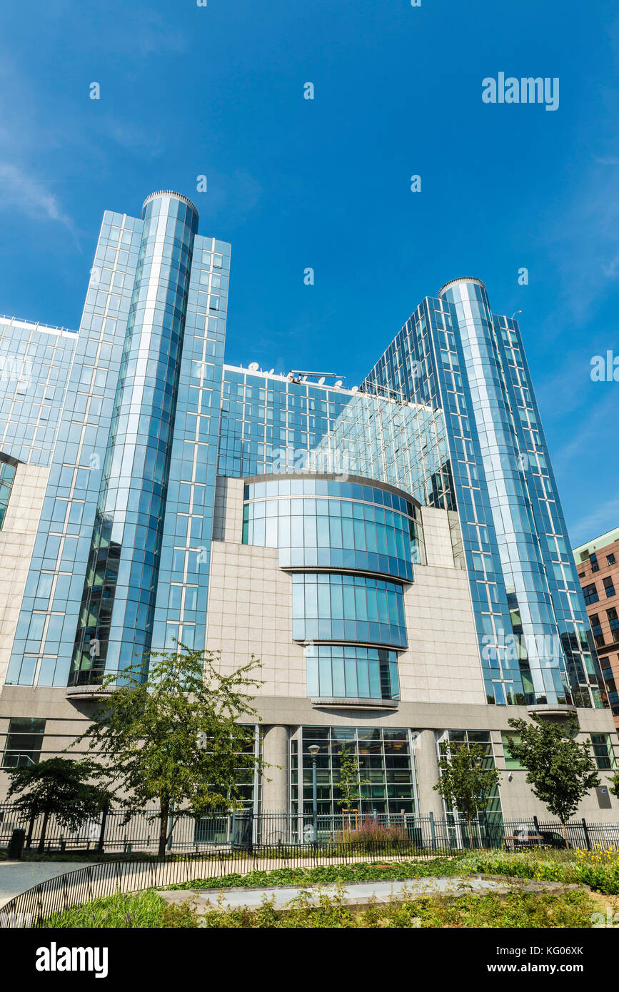 Facade of the modern office buildings of the European Parliament in ...