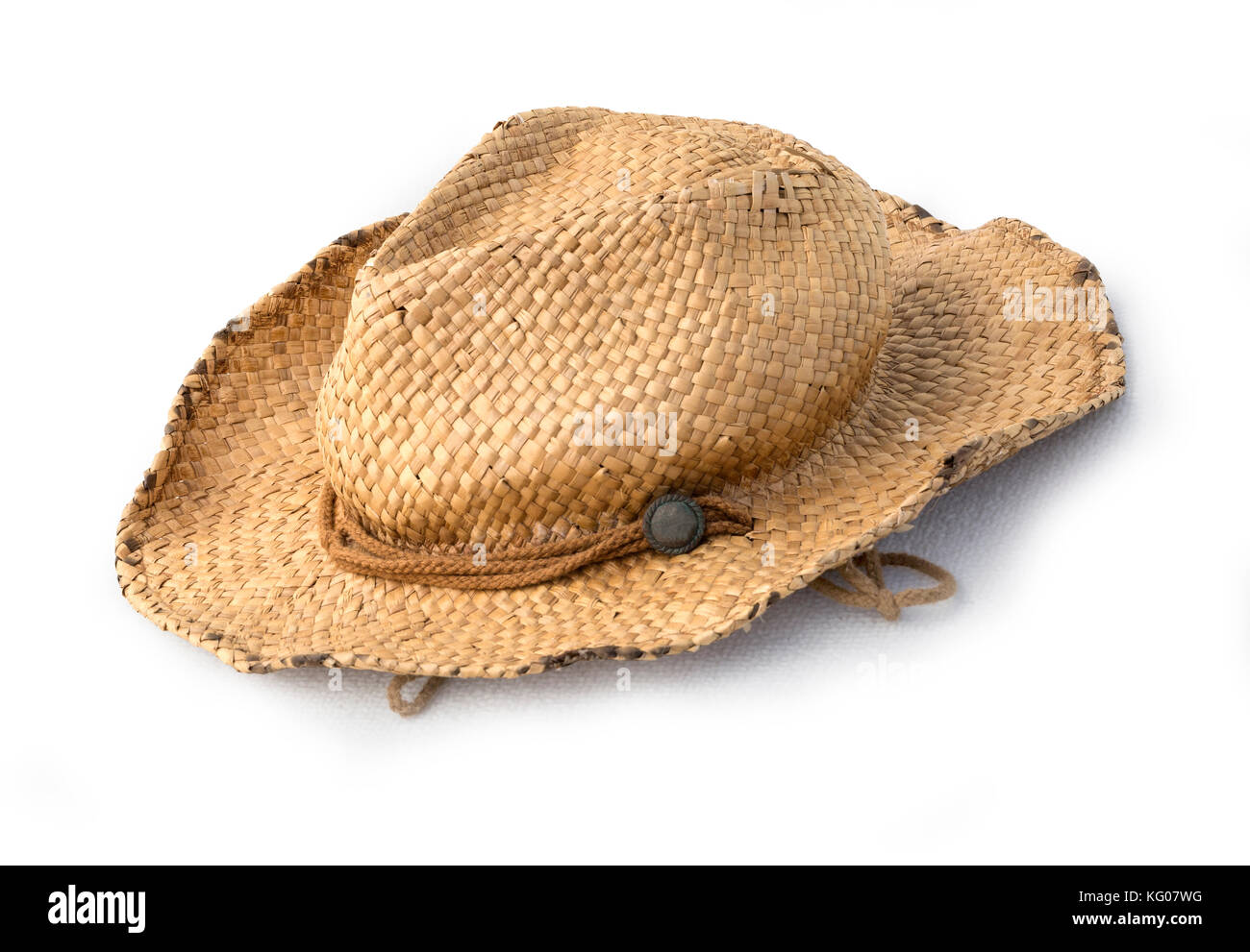 old straw hat isolated on white background Stock Photo - Alamy