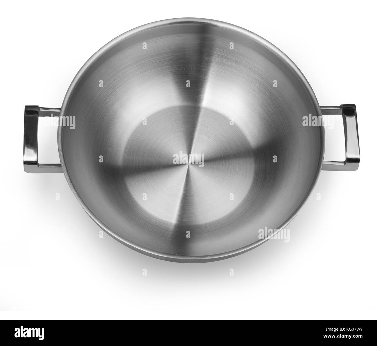 Steel frying pan isolated on white background. Top view, with clipping ...