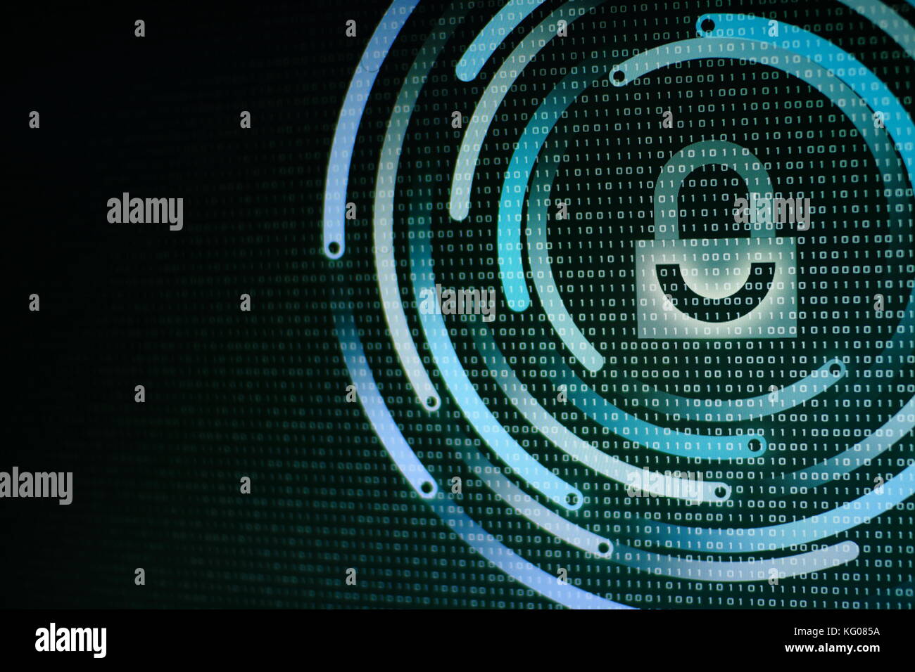 photo of computer screen display with White graphic symbol of a lock ...