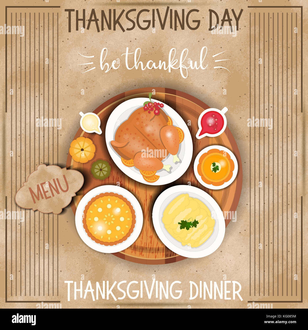 Roast Turkey Thanksgiving Day and Traditional Dishes - Cranberry Sauce ...