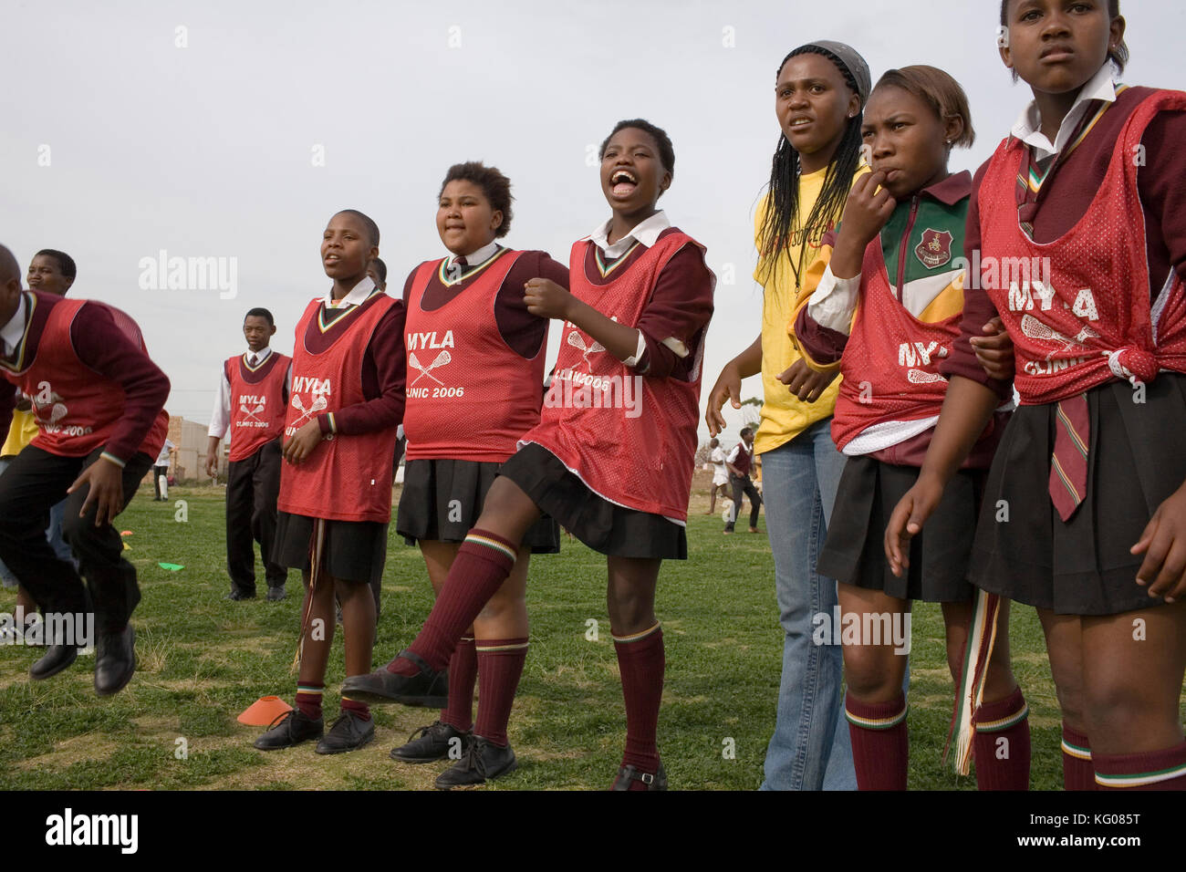 South African school girls support and cheer at a football match Stock ...