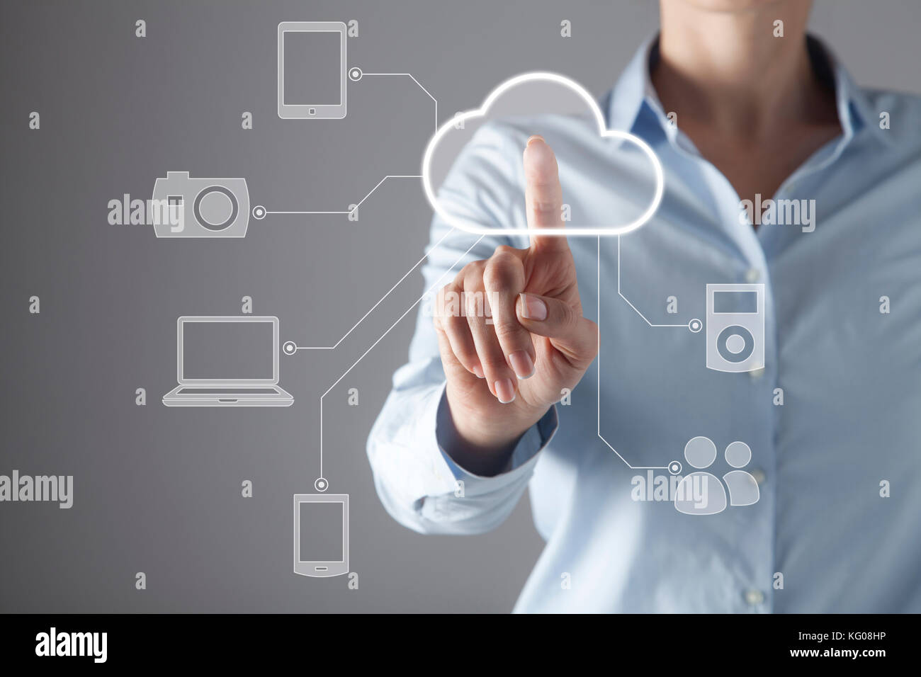 Businesswoman in front of visual touch screen Stock Photo - Alamy