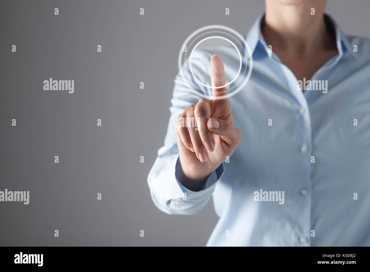 Businesswoman in front of visual touch screen Stock Photo - Alamy