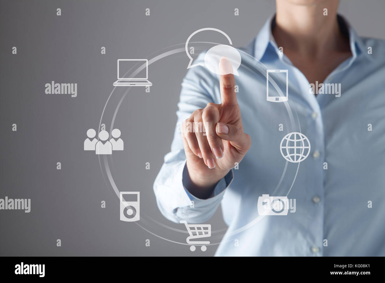 Businesswoman in front of visual touch screen Stock Photo - Alamy