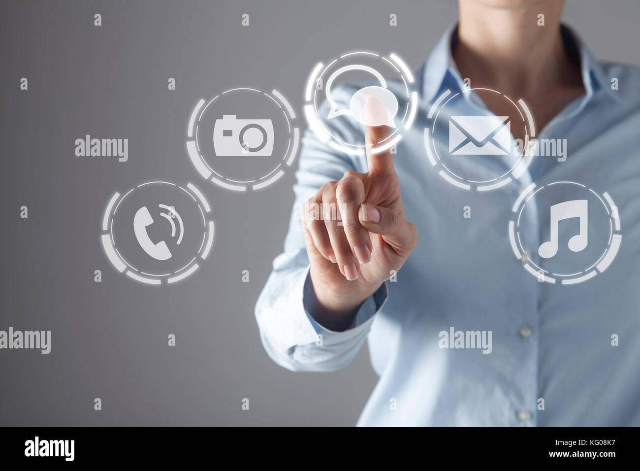 Businesswoman in front of visual touch screen Stock Photo - Alamy