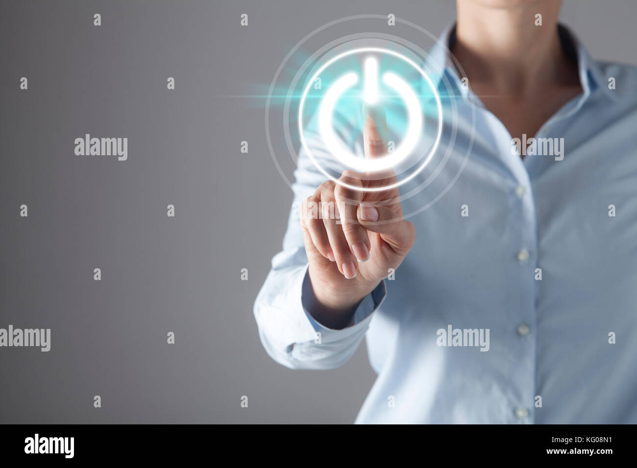 Businesswoman in front of visual touch screen Stock Photo - Alamy