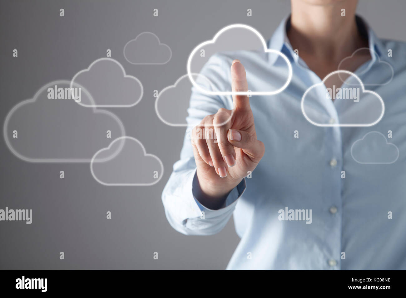 Businesswoman in front of visual touch screen Stock Photo - Alamy