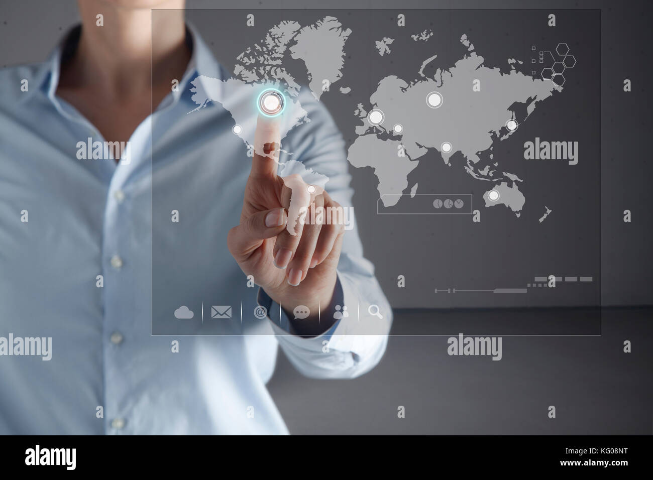Businesswoman in front of visual touch screen Stock Photo - Alamy