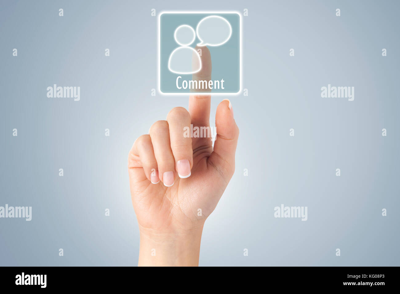 Woman hand in front of visual touch screen Stock Photo - Alamy