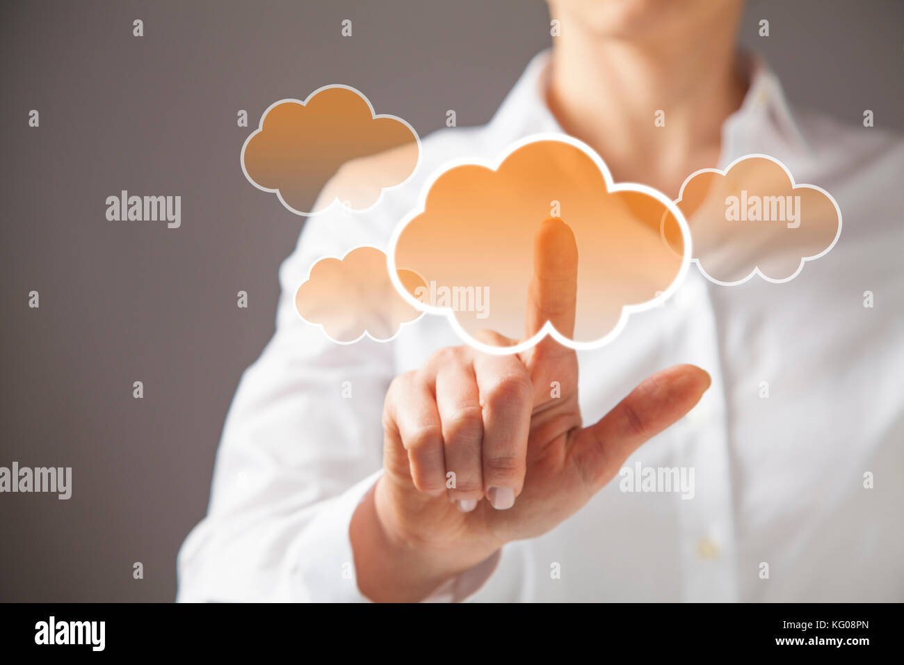 Businesswoman in front of visual touch screen Stock Photo - Alamy