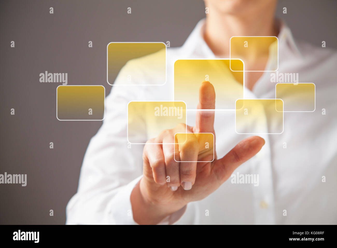 Businesswoman in front of visual touch screen Stock Photo - Alamy