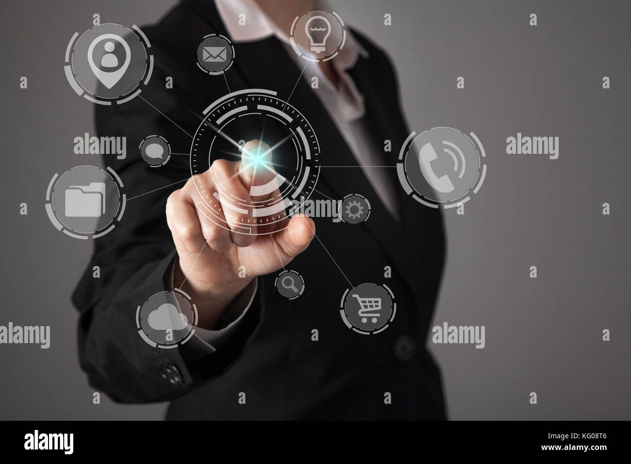 Businesswoman in front of visual touch screen Stock Photo - Alamy