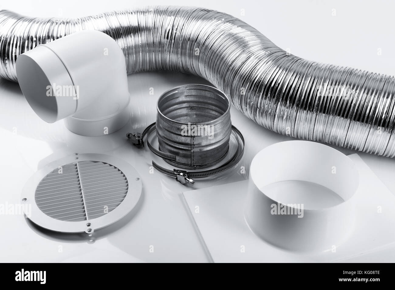ventilation system items and joints on white background Stock Photo - Alamy