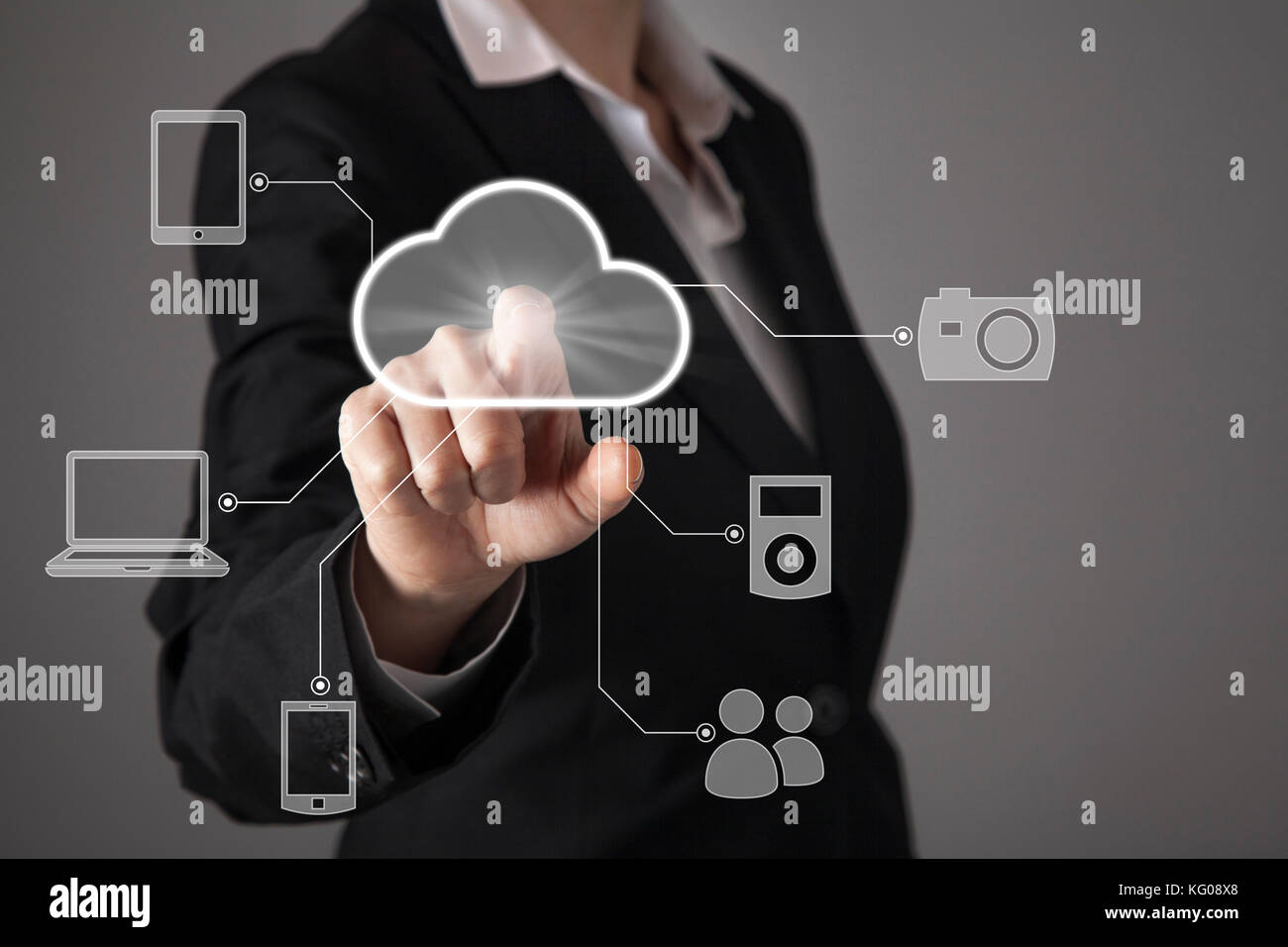 Businesswoman in front of visual touch screen Stock Photo - Alamy