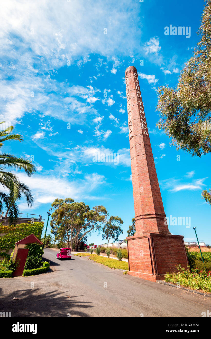 Adelaide, Australia - January 16, 2016: Chateau Tanunda brick chimney ...