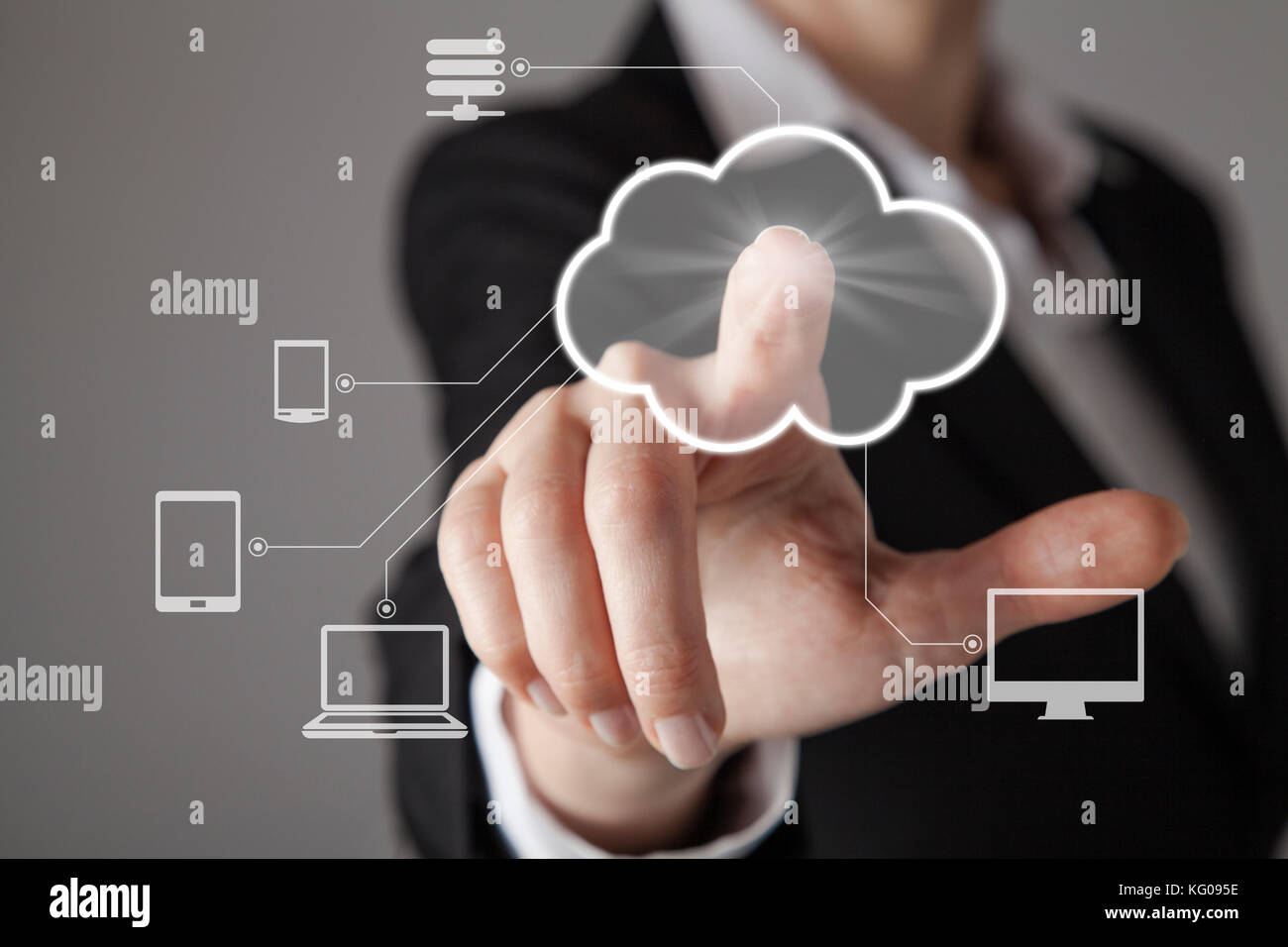 Businesswoman in front of visual touch screen Stock Photo - Alamy