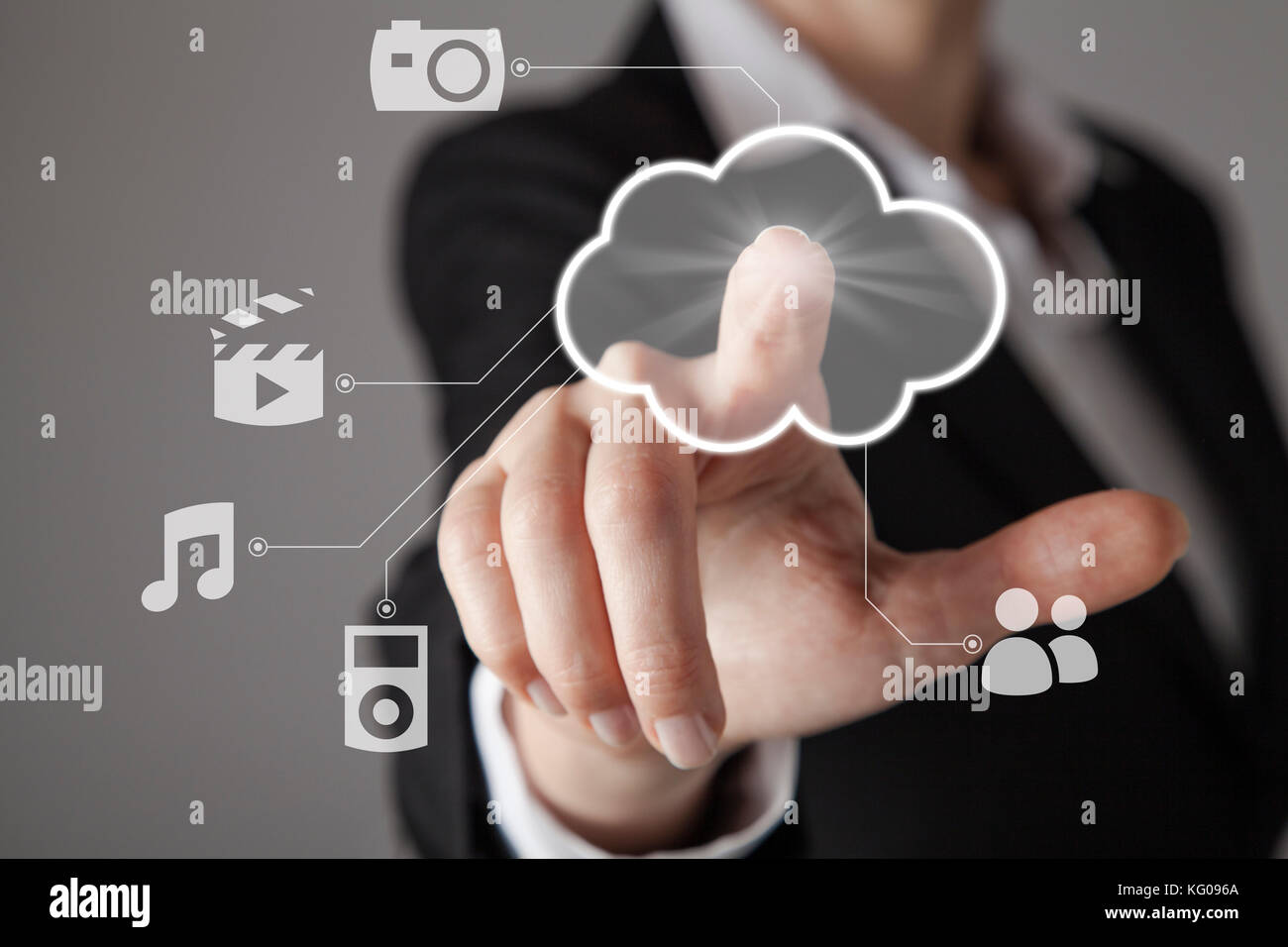 Businesswoman in front of visual touch screen Stock Photo - Alamy