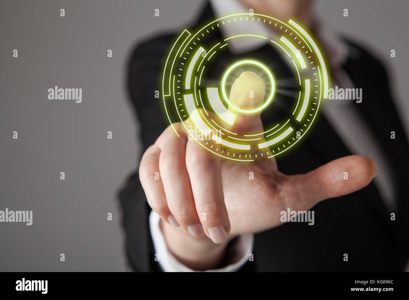 Businesswoman in front of visual touch screen Stock Photo - Alamy