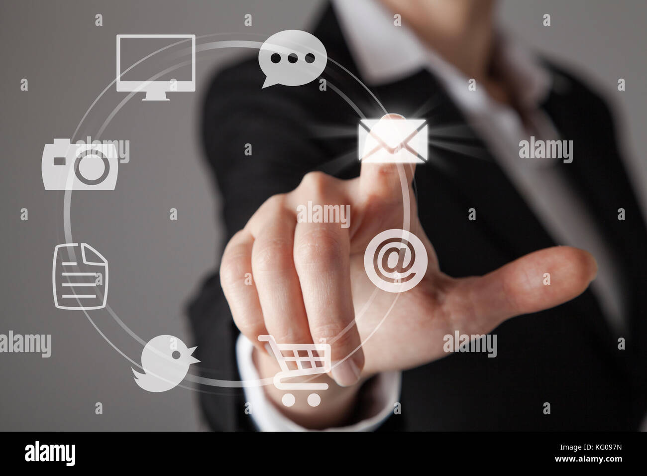 Businesswoman in front of visual touch screen Stock Photo - Alamy