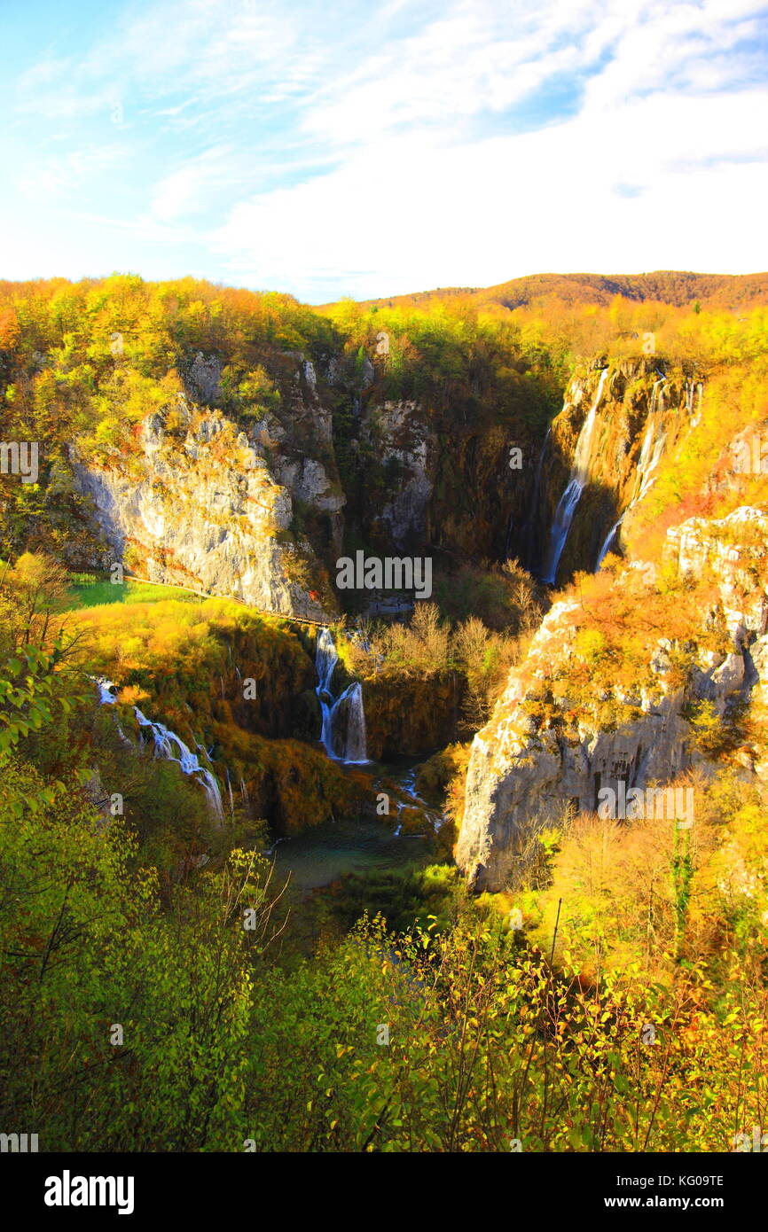 Waterfalls in National park Plitvice lakes, Croatia, fall landscape ...
