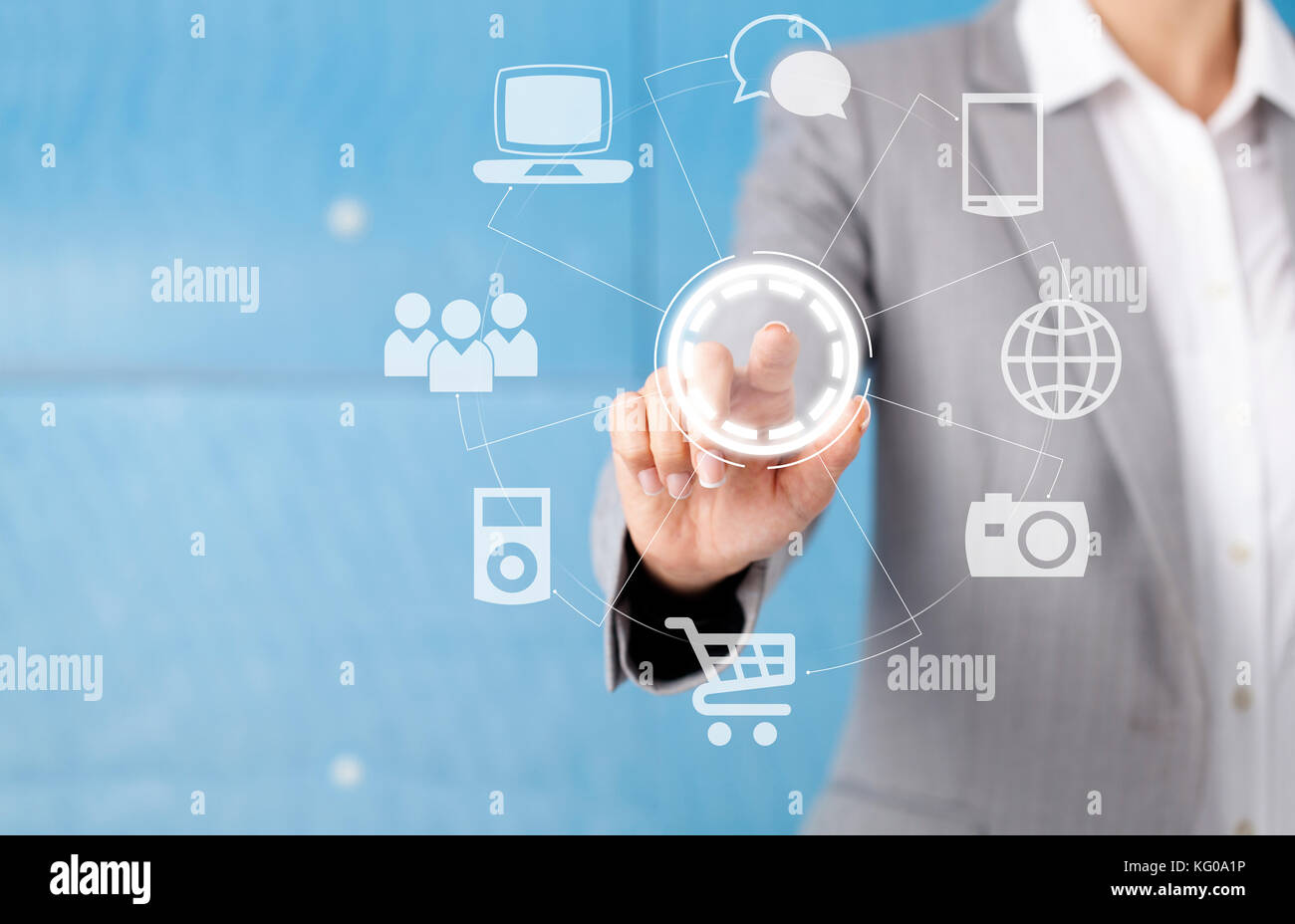 Businesswoman in front of visual touch screen Stock Photo - Alamy