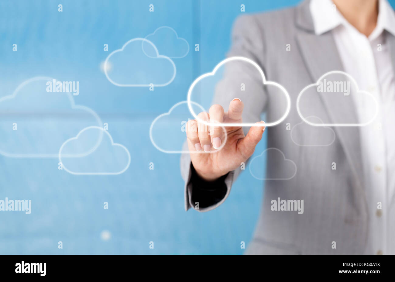 Businesswoman in front of visual touch screen Stock Photo - Alamy