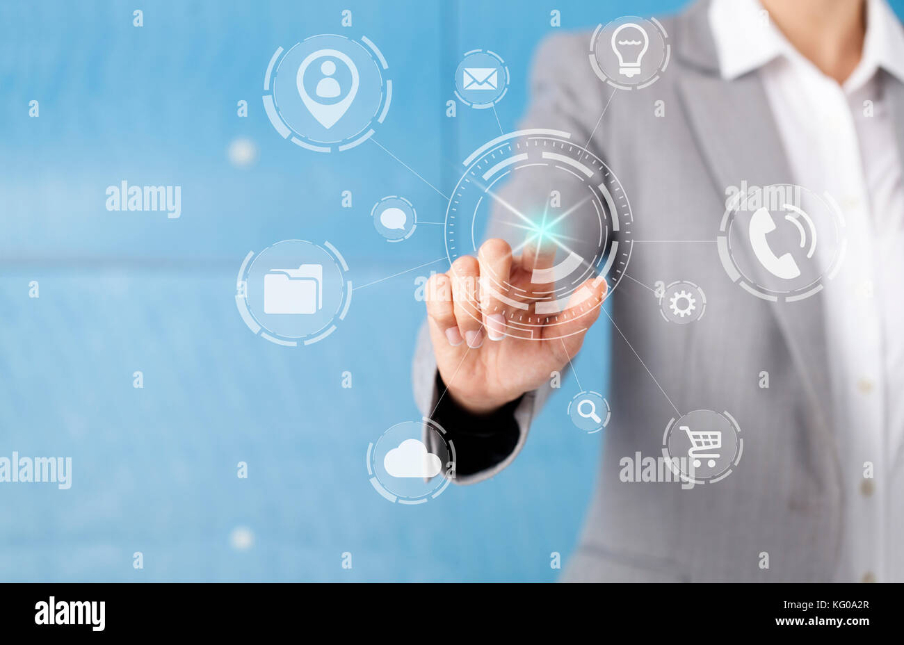 Businesswoman in front of visual touch screen Stock Photo - Alamy