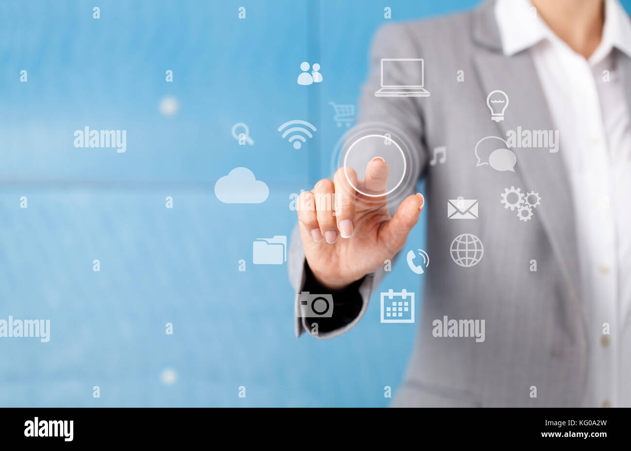 Businesswoman in front of visual touch screen Stock Photo - Alamy