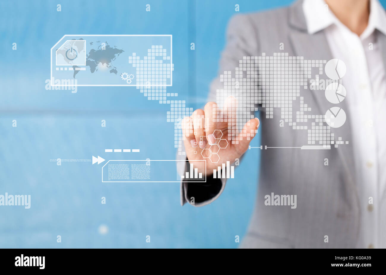 Businesswoman in front of visual touch screen Stock Photo - Alamy