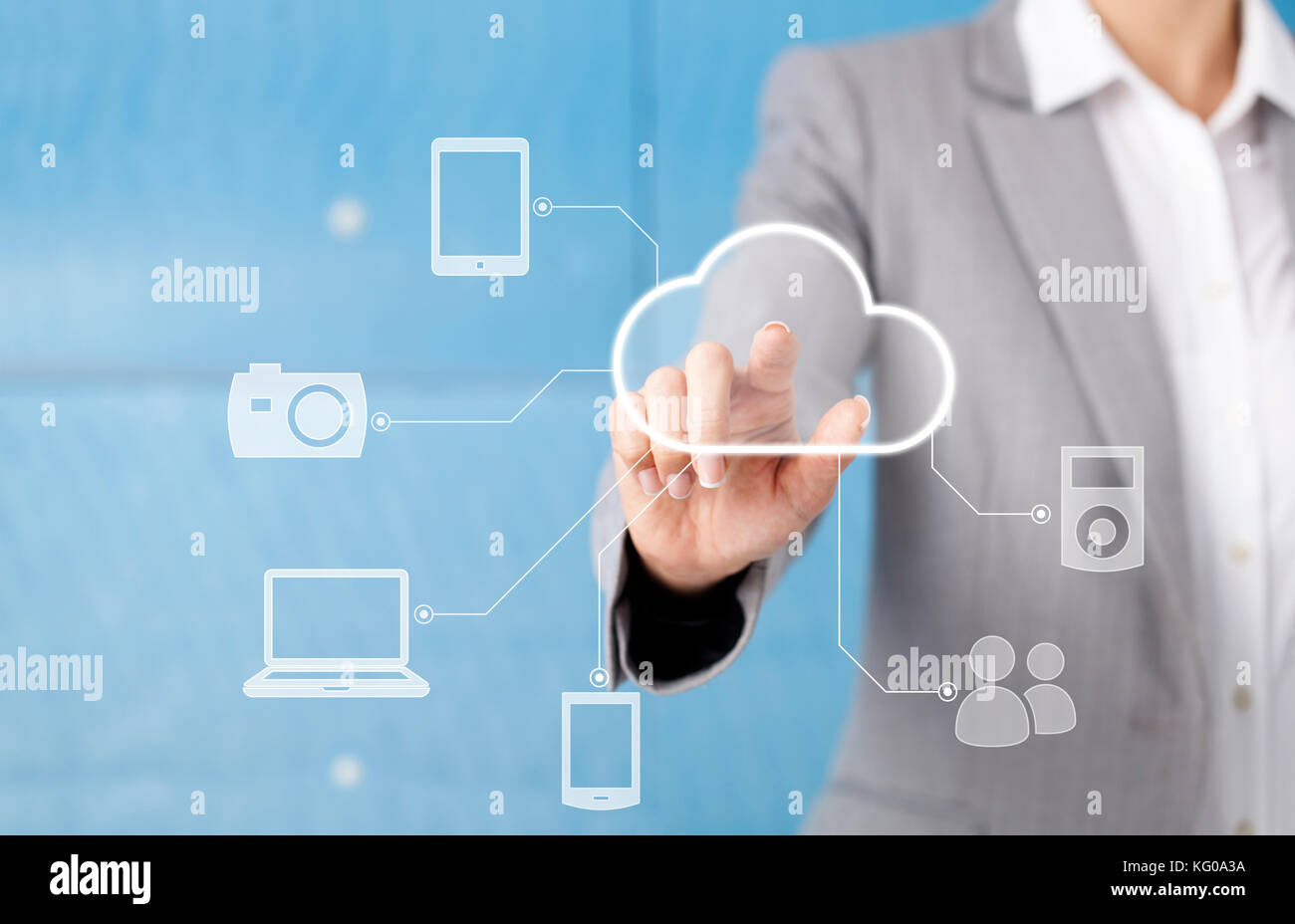 Businesswoman in front of visual touch screen Stock Photo - Alamy