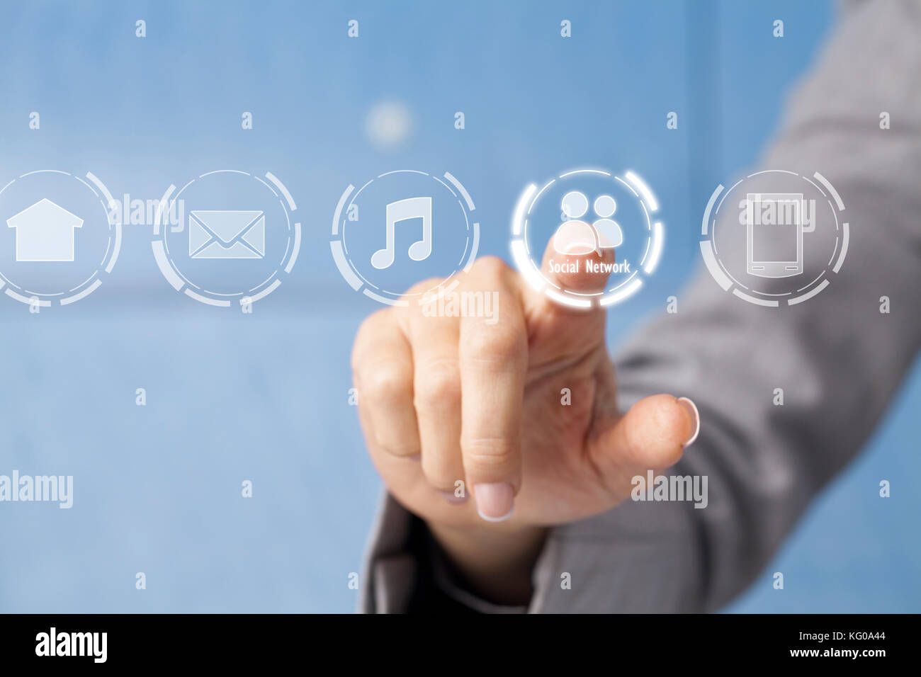 Businesswoman in front of visual touch screen Stock Photo - Alamy