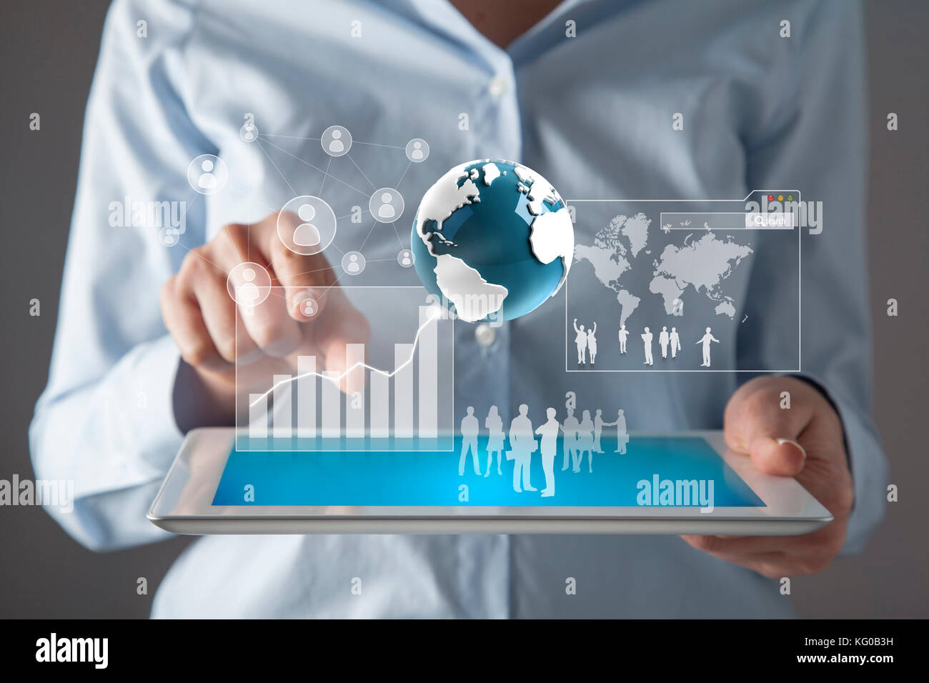 Businesswoman in front of visual touch screen Stock Photo - Alamy
