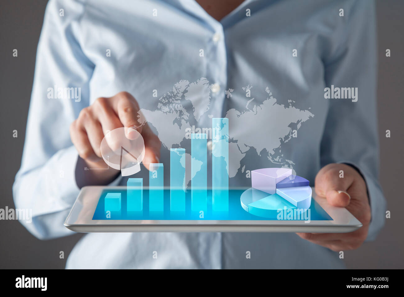 Businesswoman in front of visual touch screen Stock Photo - Alamy