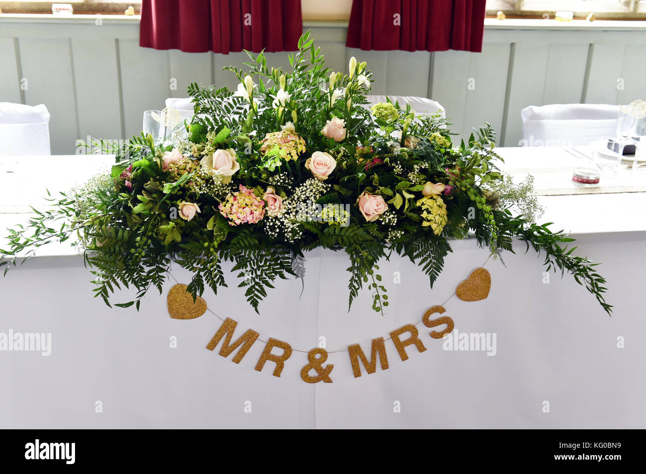 Wedding flowers at the wedding day reception UK Stock Photo - Alamy
