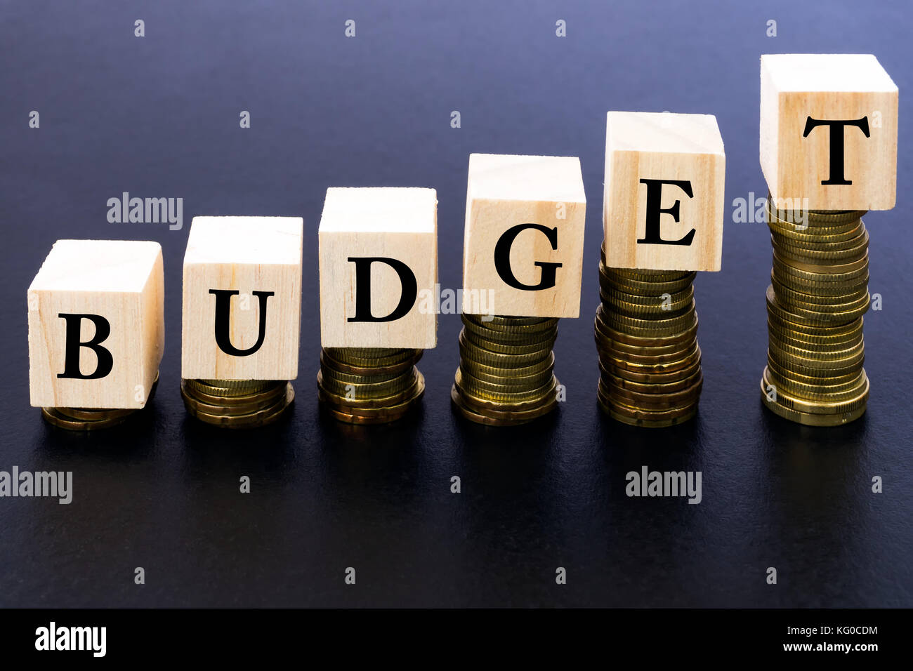 Budget Word on Wood Block on Top of Coins Stack With Black Background ...