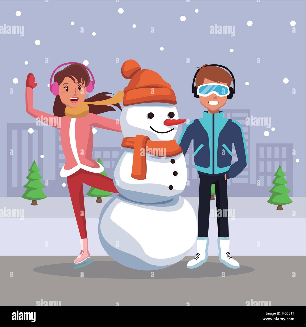 Friends with snowman cartoon Stock Vector Image & Art - Alamy
