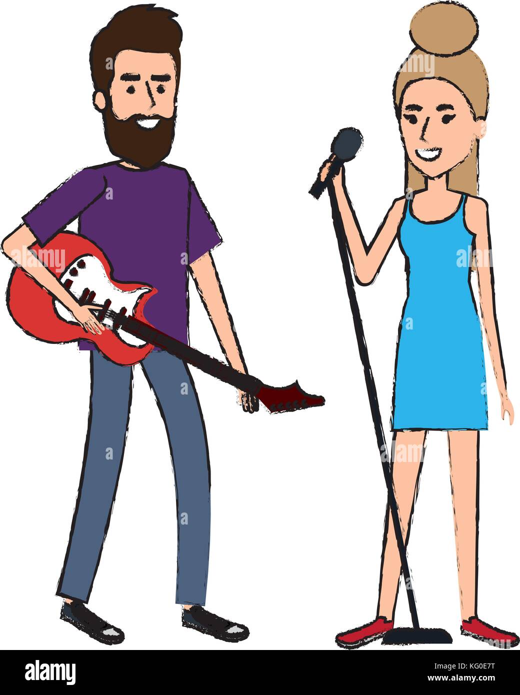 couple singing with microphone vector illustration design Stock Vector ...