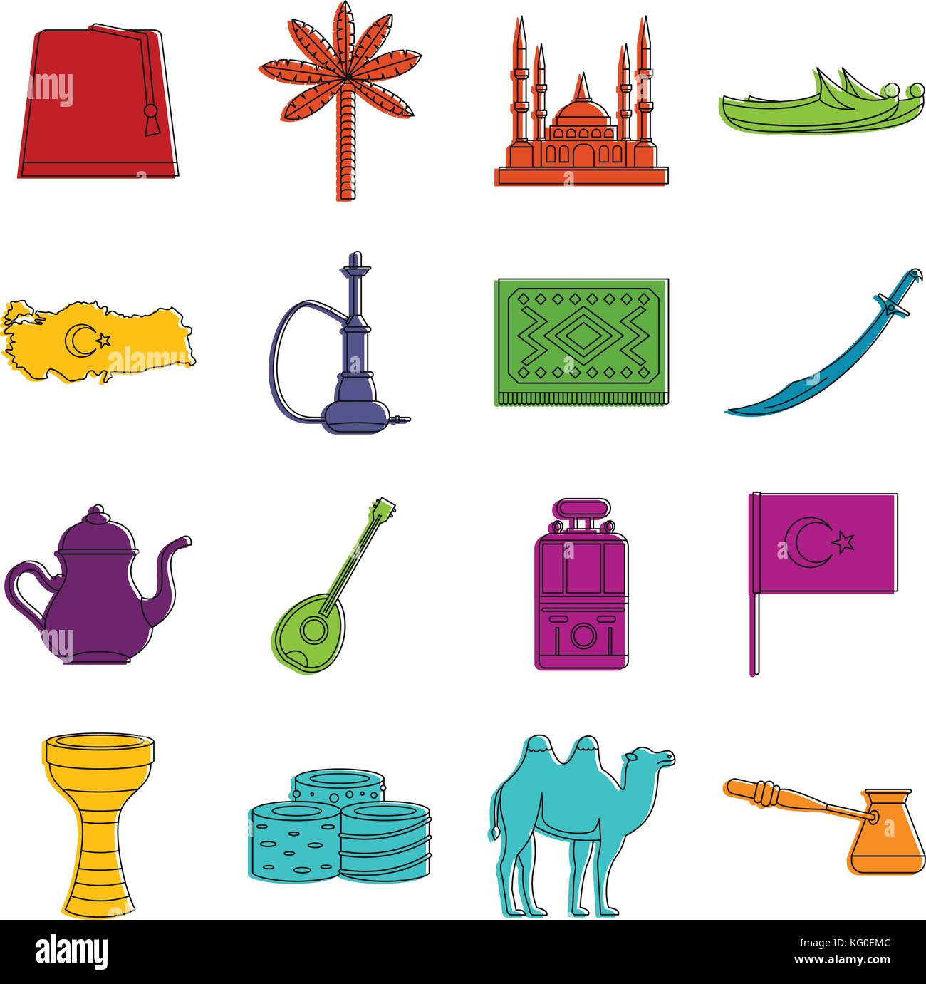 Turkey travel icons doodle set Stock Vector Image & Art - Alamy