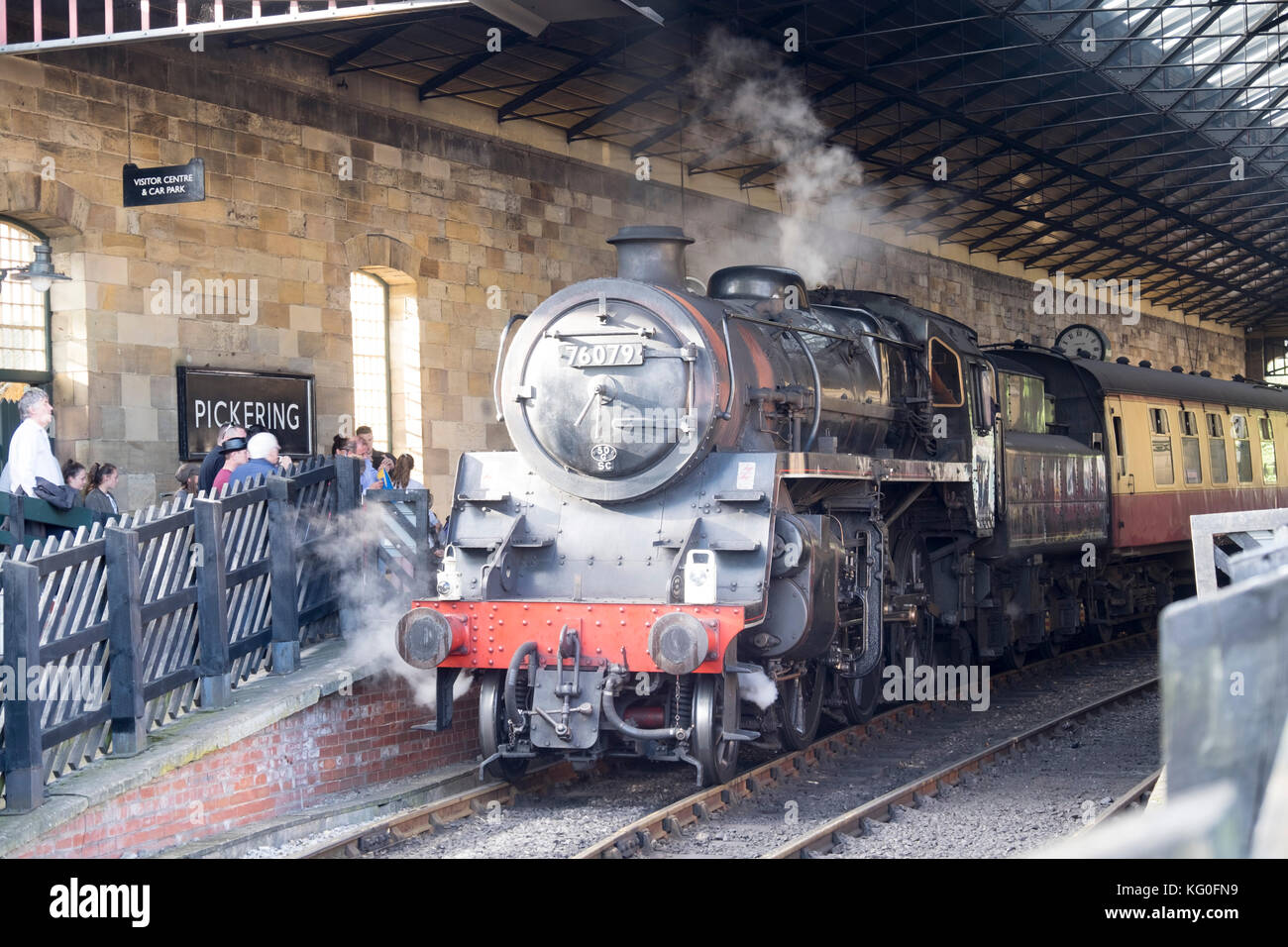 Steam Engine 76079 pulls passenger service on the North Yorkshire Moors ...