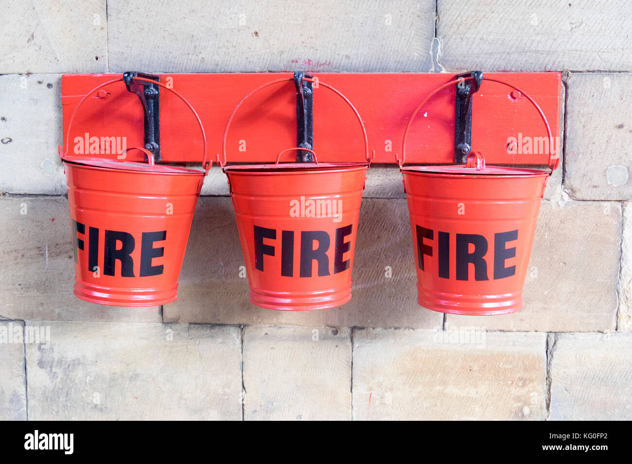 Vintage Fire buckets at steam railway,yorkshire Stock Photo - Alamy