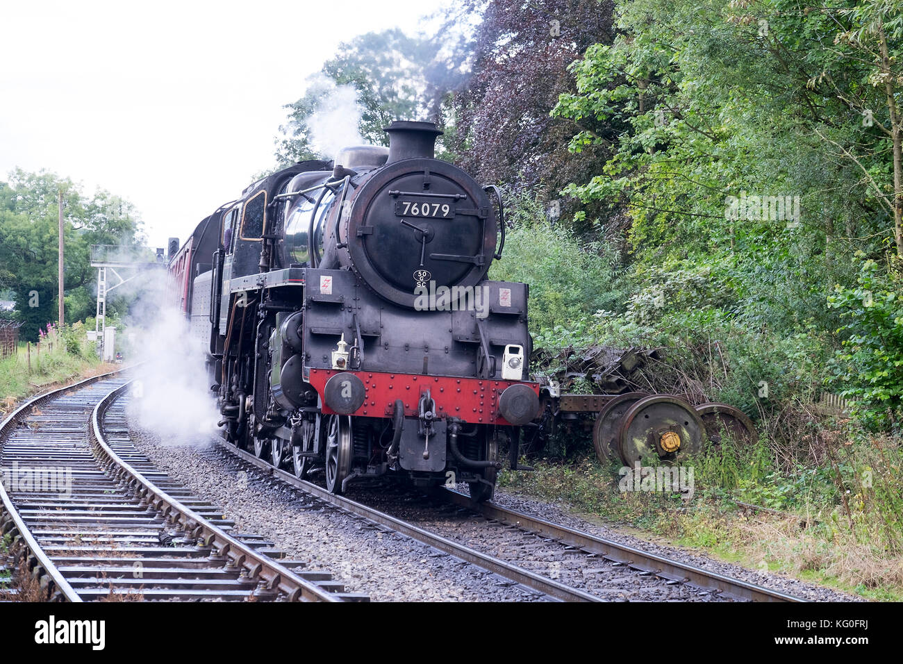 Steam Engine 76079 pulls passenger service on the North Yorkshire Moors ...
