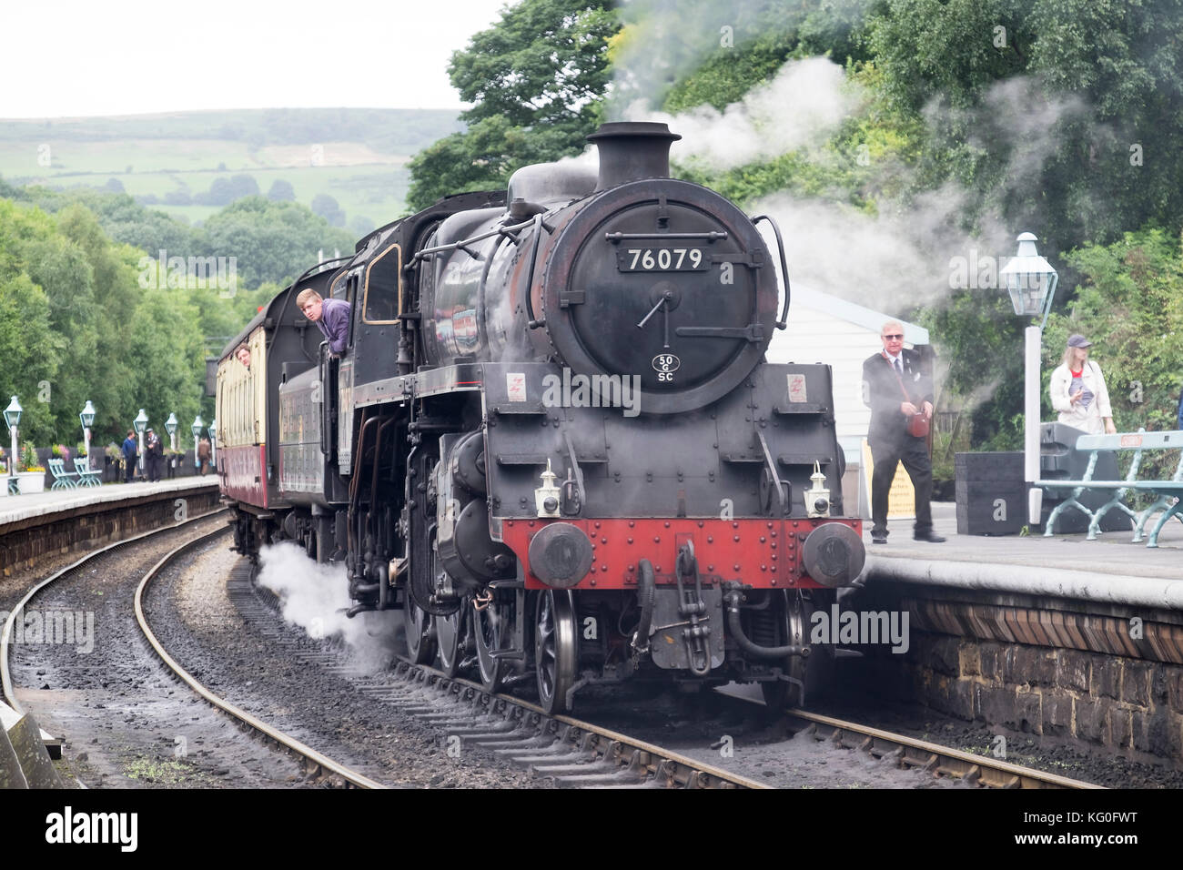 Steam Engine 76079 pulls passenger service on the North Yorkshire Moors ...