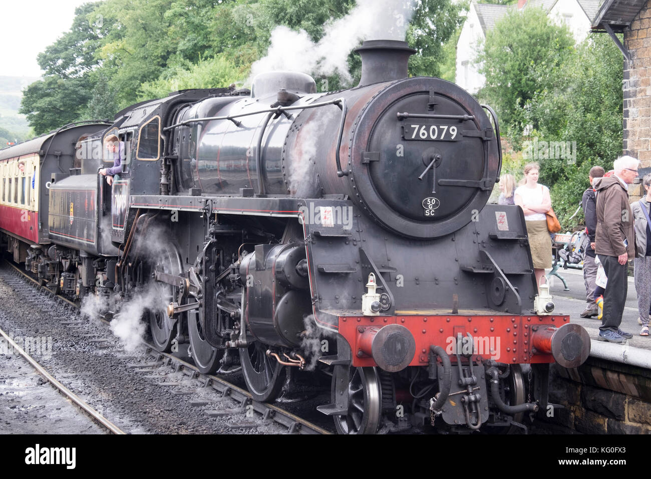 Steam Engine 76079 pulls passenger service on the North Yorkshire Moors ...