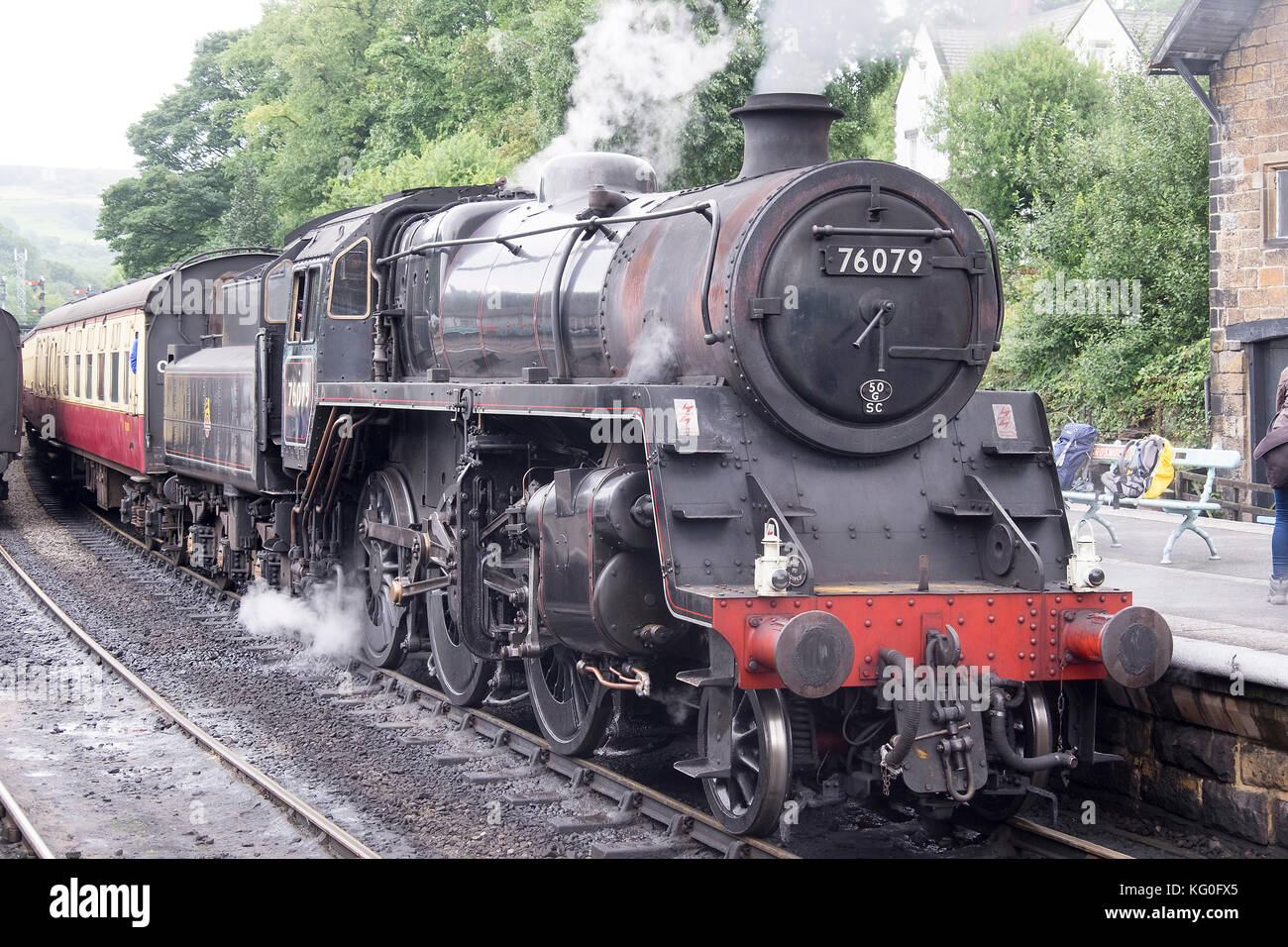 Steam Engine 76079 pulls passenger service on the North Yorkshire Moors ...