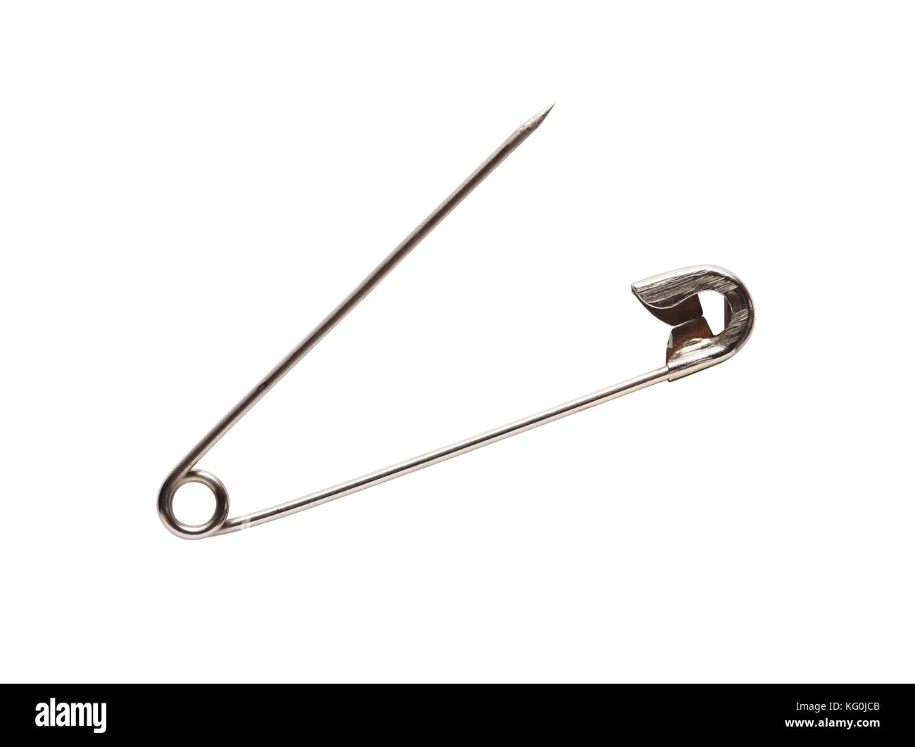 Closeup of steel safety pin isolated on white background with clipping ...