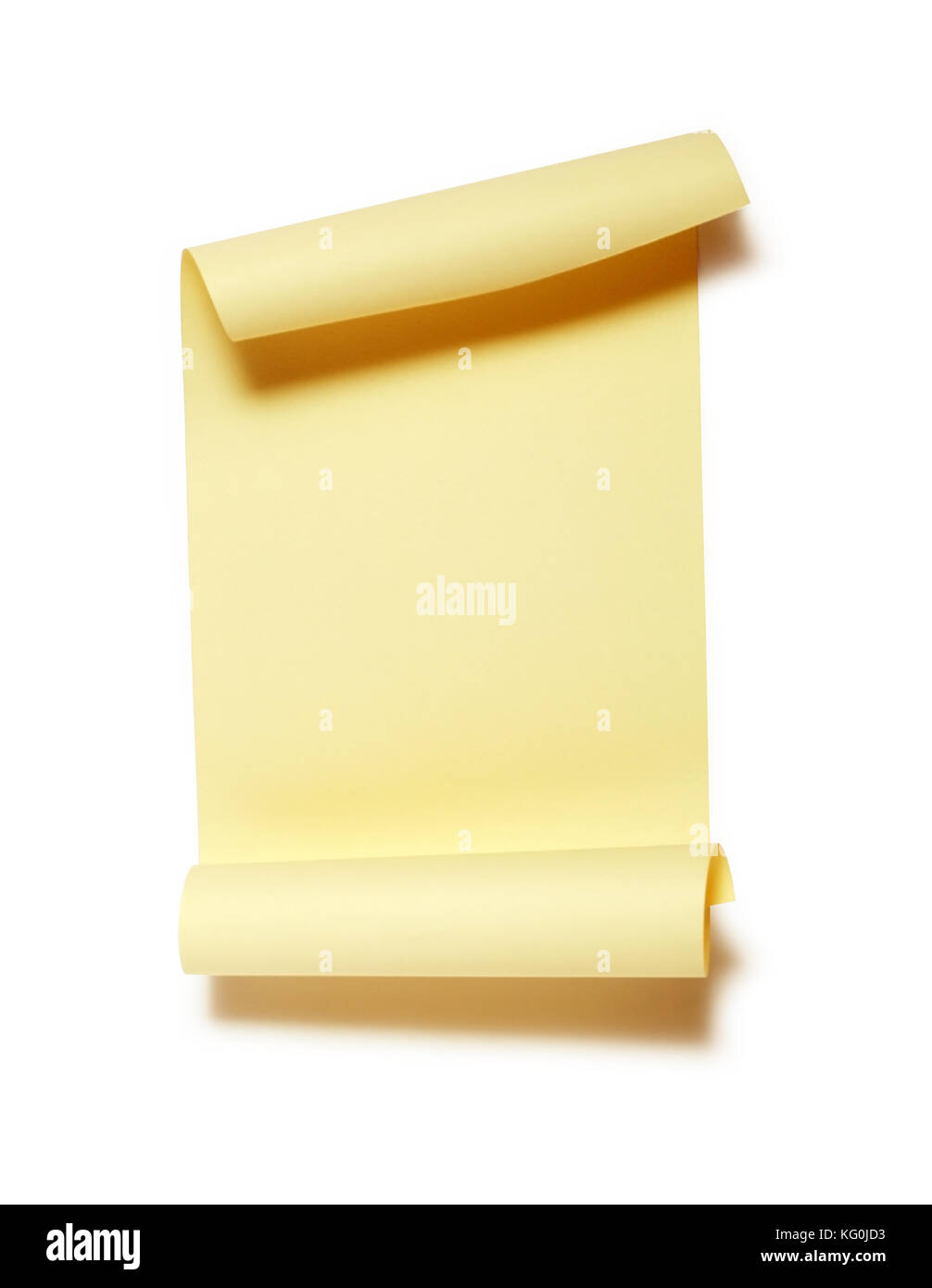 Blank yellow paper like a scroll isolated on white with clipping path ...